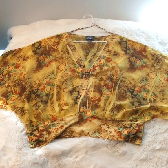 Dots | Tops | Thats Yellow Brown Floral Vneck Sheer Blouse | Poshmark